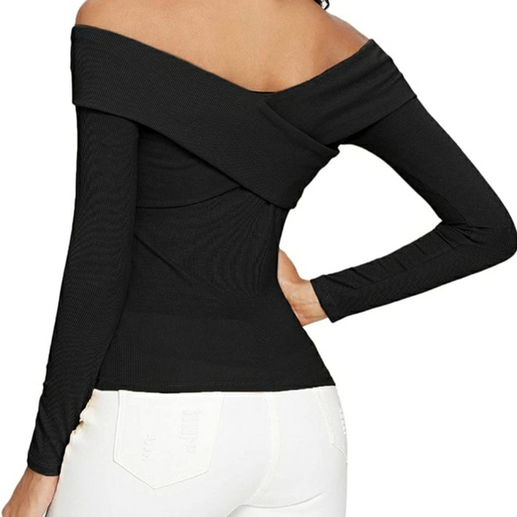 SHEIN | Tops | Women Sexy Off Shoulder Criss Cross Long Sleeve Top ...